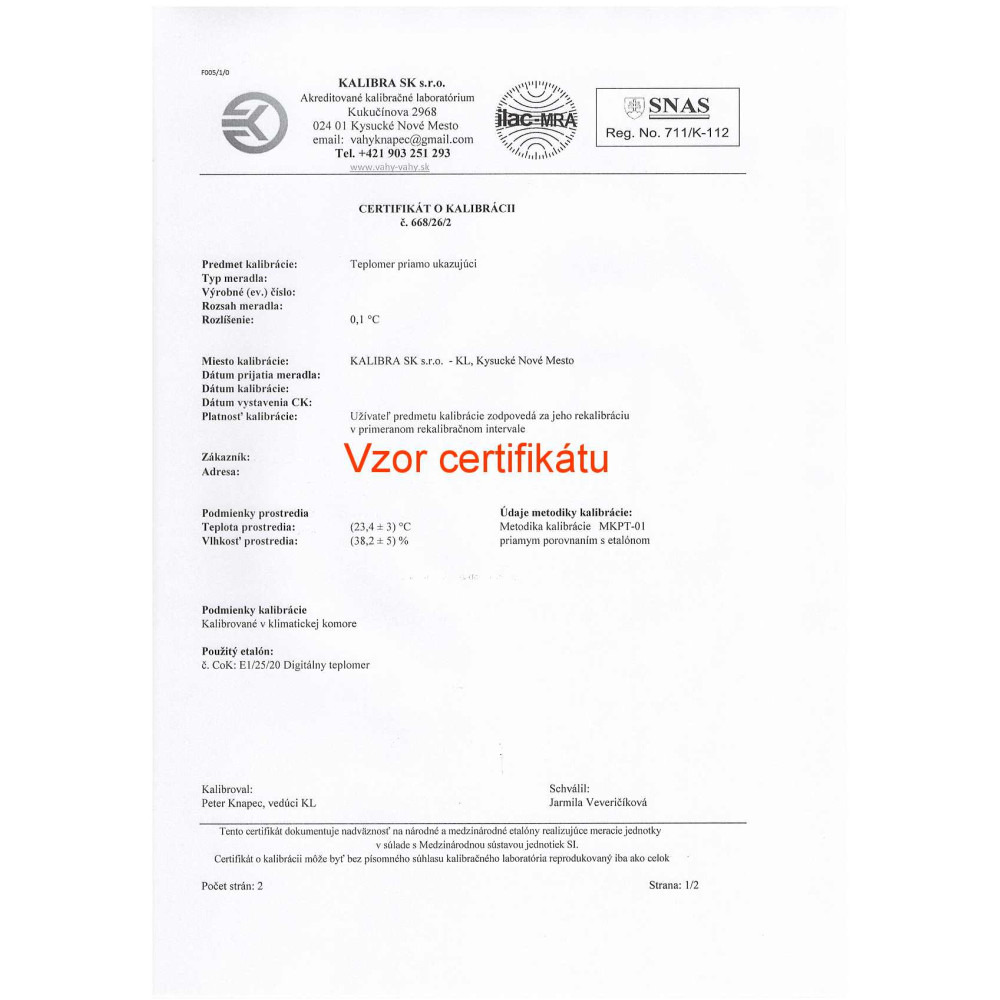 Teplomer C601 do chladničky – certifikát o kalibrácii | vahy-vahy.sk